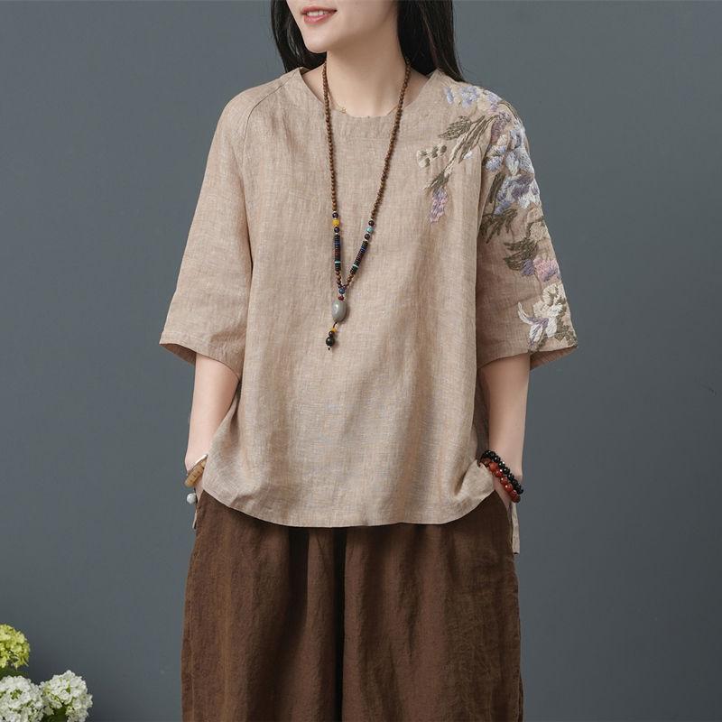 ・素材: 麻、綿・袖丈: 半袖・スタイル: プルオーバー・シルエット: スリム・着丈: 普通 (50cm～65cm)・ネックライン: ラウンドネック・袖のタイプ: 通常袖・柄: 3D/立体・カラー: グレーブルー、ピンク、カーキ・サイズ: ...