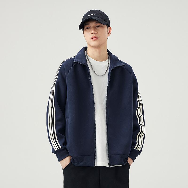 ・カテゴリ: メンズパーカー/スウェット・スタイル: カジュアル・袖丈: 長袖・ネックライン: スタンドカラー・柄: ストライプ・フィット: ルーズ・素材: ポリエステル・対象年齢: 成人・対象: 青少年・カラー: グレー, ネイビー, ブ...