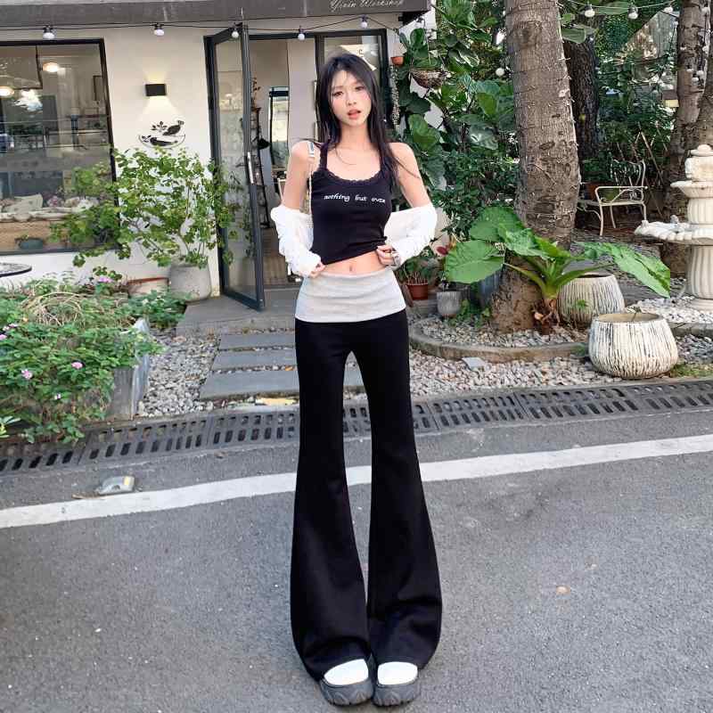 ・パンツの長さ: 長ズボン・スタイル: お姉系・パンツのタイプ: フレア・サイズ: S, M, L, XL・カラー: ブラック, グレー・素材: その他・ウエスト: ハイウエスト・厚さ: 普通・伸縮性: ややあり