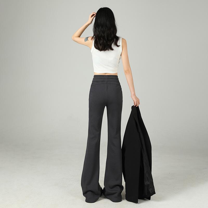 ・素材: 綿・パンツ丈: フルレングス・スタイル: カジュアル・パンツ型: フレア・ウエスト: ハイウエスト・厚さ: 普通・カラー: ブラック、グレー、ホワイト、ピンク（通常/丈長、裏起毛あり）・サイズ: XS, S, M, L, XL・対...