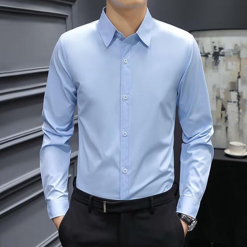 ・カテゴリ: シャツ・スタイル: ファッション, 都市・袖丈: 長袖・柄: 無地, プリント・厚さ: 普通・対象: 青少年, 成人, 男性・メイン素材: 亜麻 96%以上・ネックライン: 方襟・フィット: スリム・カラー: ブラック, ホワ...