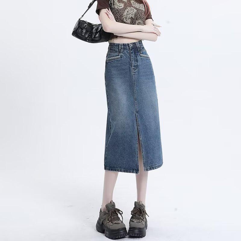 ・工艺: 拼贴/拼接・面料名称: 涤纶・主な素材: 涤纶（聚酯纤维）・裙型: A字裙・スカート丈: ミモレ丈・カラー: ブルー・サイズ: XS, S, M, L, XL, XXL・スタイル: 日韓カジュアル・主素材含有量: 70%-80%・...