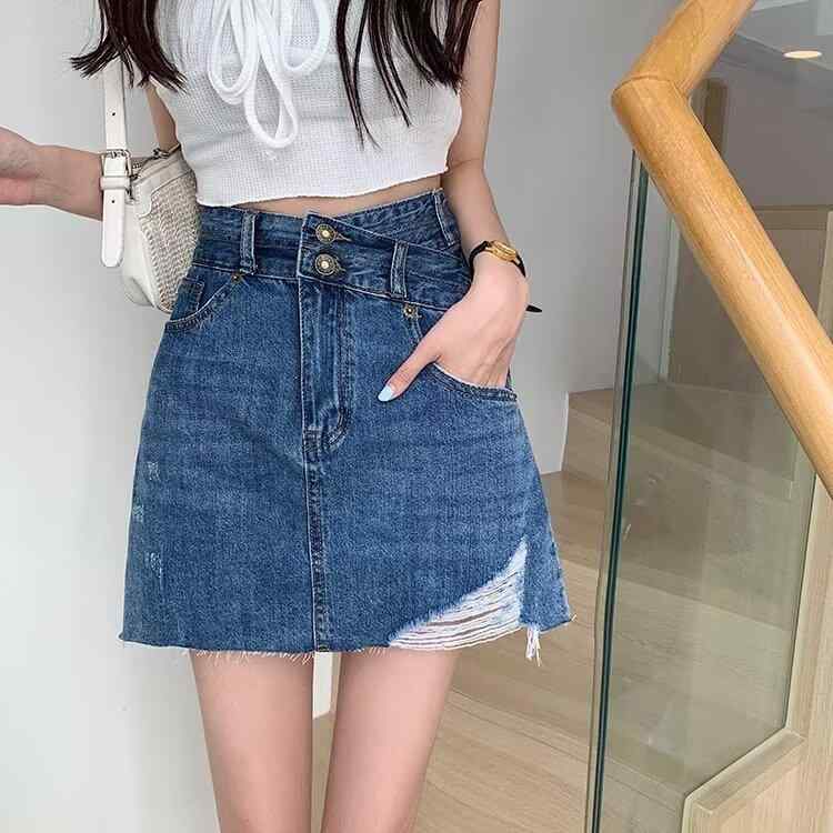 ・素材: 綿、ポリエステル・スカートタイプ: Aライン・スカート丈: ミニ・カラー: ダークブルー・サイズ: S, M, L, XL, 2XL, 3XL, 4XL, 5XL・スタイル: 日韓カジュアル・生地: デニム・弾性: なし