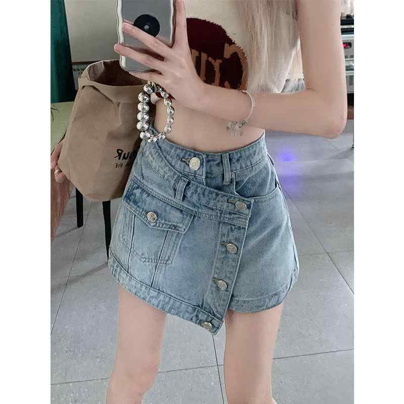 ・工艺: 纽扣・面料名称: 牛仔布・主面料成分: 氨纶・裙型: 牛仔裙・裙长: 短裙・流行元素: 其他・颜色: 浅藍色・尺码: S码, M码, L码, XL码, 2XL码, 3XL码, 4XL码, 5XL码・风格类型: 私服名媛・主面料成分...