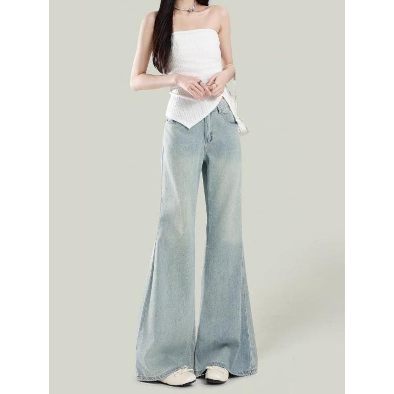 ・面料名称: 牛仔布・主な素材: 牛仔布/棉・スタイル: 微喇裤・パンツ丈: 长裤・ウエスト: 宽松腰・厚さ: 薄・流行の要素: 纯色,纽扣,水洗・カラー: 浅藍色・サイズ: XS,S,M,L,XL,2XL,3XL,4XL・风格类型: 气质...