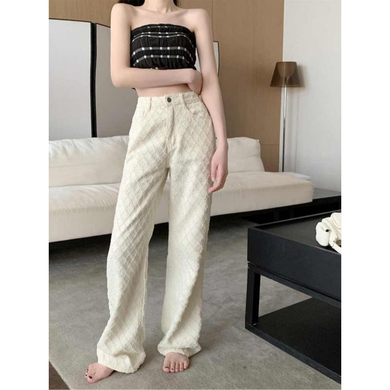 ・素材: デニム・主な素材: その他・主な素材2: ポリエステル・スタイル: ストレートパンツ・パンツ丈: フルレングス・ウエスト: ハイウエスト・厚さ: 普通・特徴: ジッパー・カラー: アプリコット・サイズ: S、M、L、XL・スタイル...