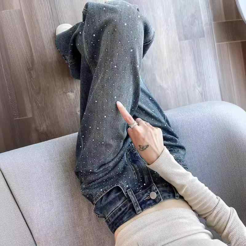 ・生地名: デニム・主な生地の組成: ポリエステル・スタイル: ストレートパンツ・パンツ丈: フルレングス・ウエストタイプ: ハイウエスト・厚さ: 中厚・人気要素: 無地・色: ダークブルー・サイズ: S, M, L, XL, 2XL, 3...