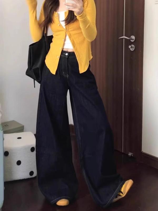・素材: 綿・スタイル: ワイドパンツ、ストリート・パンツ丈: フルレングス・ウエスト: ハイウエスト・厚さ: 中厚・カラー: ダークブルー、ブラック・サイズ: S、M、L、XL、2XL・ストレッチ: ややあり・パンツの形: フレア・カテゴ...