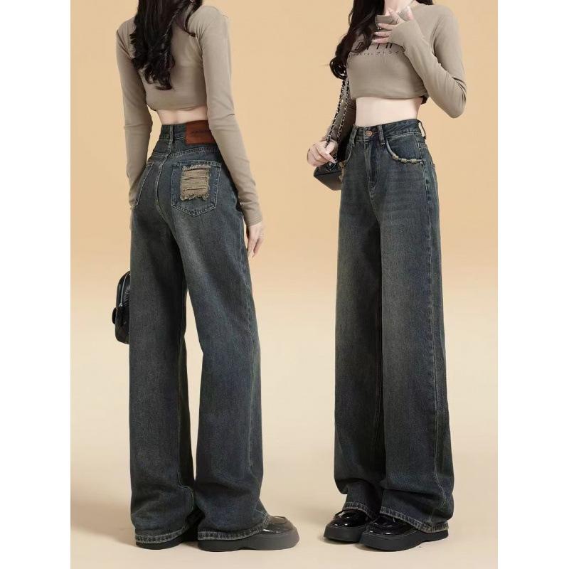 ・スタイル: 都市風・カテゴリ: デニム・素材: デニム、綿・パンツ丈: 長ズボン・ウエスト: ハイウエスト・柄: 無地・パンツの種類: ストレート・色: 水泥グレー(通常丈)、水泥グレー(長め丈)、ライトブルー(通常丈)、ライトブルー(長...