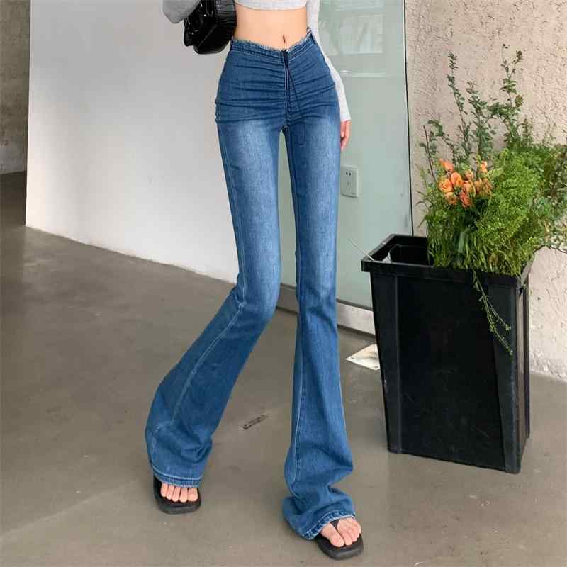 ・素材: デニム、綿・スタイル: マイクロフレア・パンツ丈: フルレングス・ウエストタイプ: ハイウエスト・流行の要素: 無地・カラー: S、M、L・サイズ: デフォルト・スタイル: アーバン・パンツスタイル: ワイドレッグ