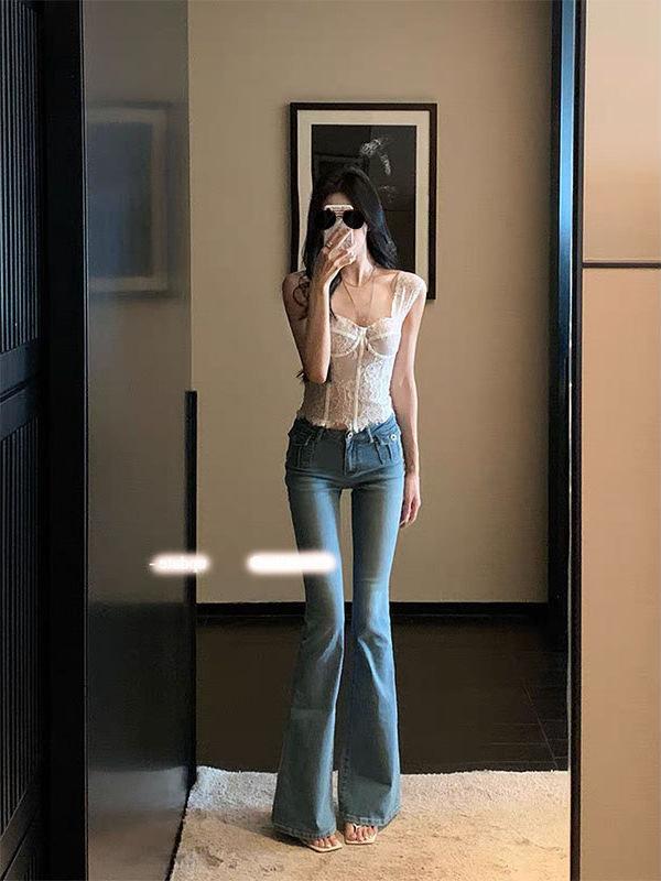 ・素材: 綿、ポリエステル・スタイル: ベーシック・パンツ丈: ロング・ウエスト: ハイウエスト・厚さ: 普通・流行の要素: 褶・カラー: ブルー・サイズ: S、M、L・スタイル: 通勤・伸縮性: 微ストレッチ・パンツ型: ストレート・カテ...