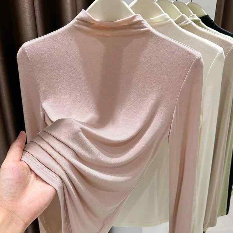 ・素材: 莫代尔繊維・柄: 3D効果・スタイル: プルオーバー・袖丈: 長袖・フィット: スリム・ネックライン: セミハイネック・袖のタイプ: レギュラー・流行の要素: 無地・カラー: ピンク, アプリコット, コーヒー, ブラック・サイズ...