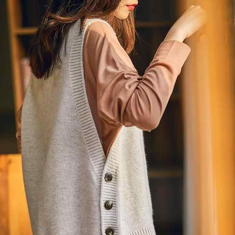 ・素材: ニット・柄: 無地・厚さ: 中厚・組み合わせ: シングル・スタイル: プルオーバー・フィット: レギュラー・袖: ノースリーブ・ネックライン: ノースリーブ・流行の要素: ボタン・着丈: ミドル丈（50cm<着丈≤65cm）...