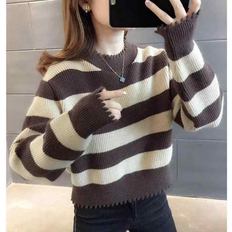 ・カテゴリ: セーター・スタイル: 通勤、都市・柄: ストライプ、格子柄・厚さ: 普通・袖丈: 長袖・ネックライン: ラウンドネック・素材: ポリエステル・フィット: ルーズ・色: オリーブグリーン、コーヒー、オフホワイト・サイズ: フリー...
