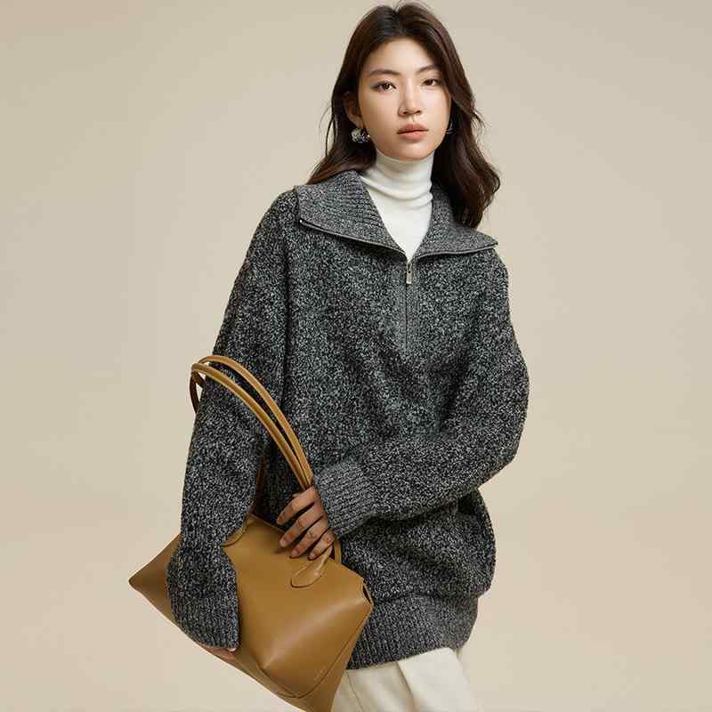 ・カテゴリ: ニット、セーター・素材: ウール・柄: 3D・厚さ: 厚手・スタイル: カーディガン・シルエット: ゆったり・着丈: ミドル丈(65～80cm)・襟型: 襟付き・袖丈: 長袖・袖タイプ: ドロップショルダー・デザイン: ジッパ...