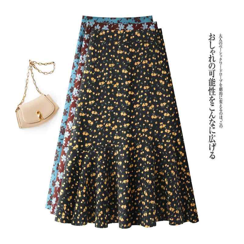 ・柄: 花柄・工艺: プリント・素材: ポリエステル繊維・スカート型: マーメイドスカート・スカート丈: ミモレ丈・カラー: カーキ、ブラック、グレー・サイズ: S, M, L, XL, 2XL, 3XL・スタイル: カジュアル・生地の伸縮...