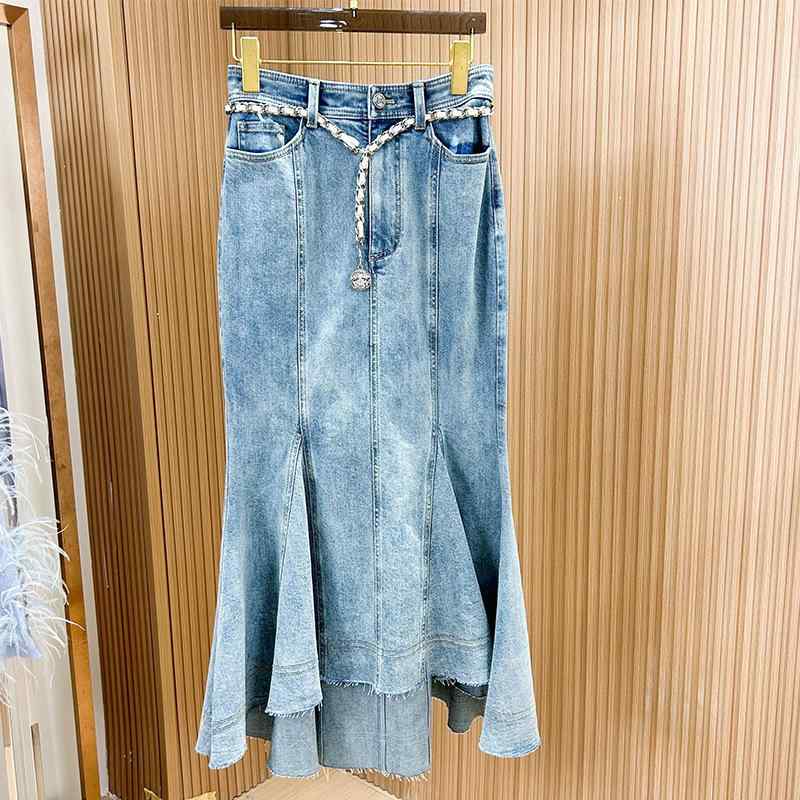 ・素材: その他、主素材95%以上・スカート丈: ミモレ丈・スカートタイプ: マーメイド・カラー: ブルー・サイズ: S, M, L, XL・スタイル: 通勤、エレガント