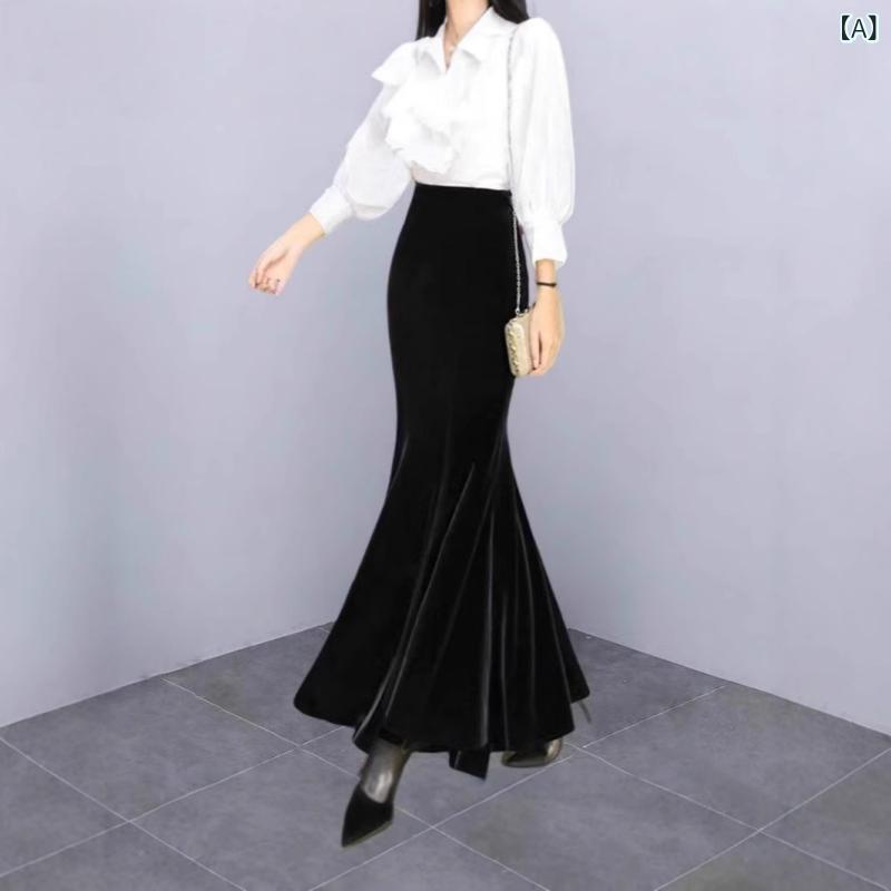 ・項目: 柄・値: 無地・項目: 製法・値: 縫い合わせ・項目: 素材・値: ポリエステル・項目: スカート型・値: マーメイド・項目: スカート丈・値: ロング・項目: 流行要素・値: 無地・項目: カラー・値: ブラック、ワインレッド ...