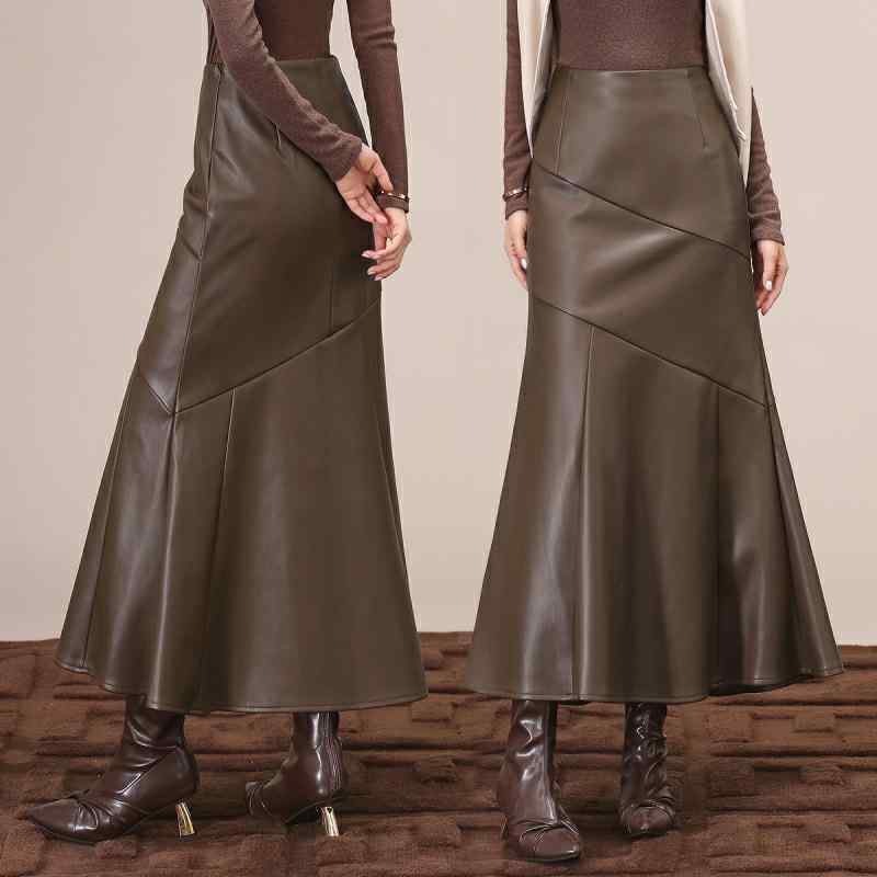 ・柄: 無地・加工: ビーズ、スパンコール、刺繍、プリーツ、透かし彫り、フリル、かぎ針編み、縫い合わせ、織り、高温スタイリング・素材: 本革毛 (綿羊皮)・スカート型: マーメイドスカート・スカート丈: ロングスカート・流行の要素: 縫い合...