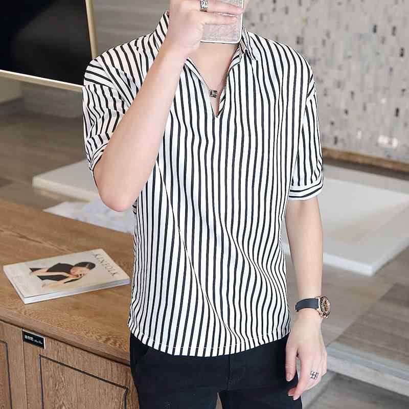 ・カテゴリ: シャツ・素材: ポリエステル・スタイル: 韓国風・フィット: レギュラー・襟型: 襟付き・袖丈: 五分袖・柄: ストライプ・厚さ: 薄手・ディテール: ポケット・対象: 青年・混紡材料: 化学繊維・主素材含有量: 91～95%...