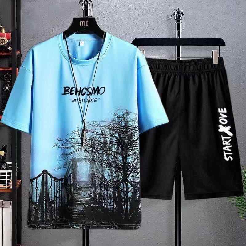 ・スタイル: 韓国版・厚さ: 薄手・パンツ丈: ハーフパンツ・トップス: Tシャツ・袖丈: 半袖・フード: なし・対象年齢: 18-24歳・素材: ポリエステル繊維95%・用途: 日常・カラー: ホワイト、ブラック、ブルー・サイズ: M、L...