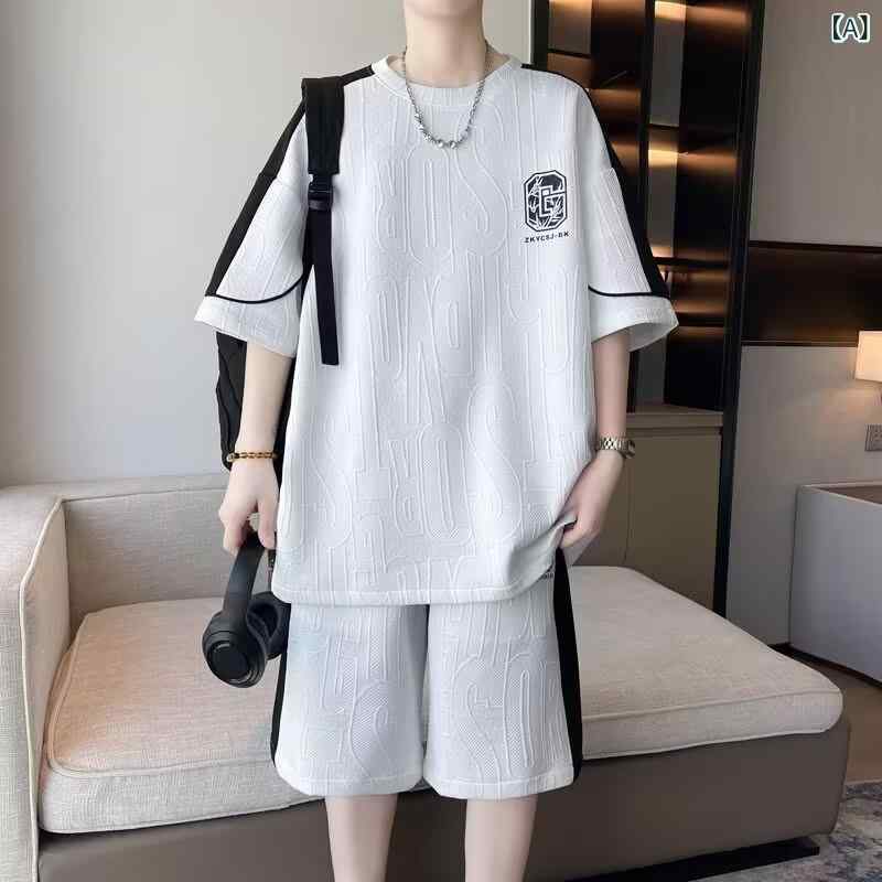 ・カテゴリ: メンズカジュアルセットアップ・スタイル: 韓国風・厚さ: 薄手・パンツ丈: 5分丈/ミドル丈・トップス: Tシャツ・袖丈: 5分袖/ミドル丈・フード: なし・素材: ポリエステル・主素材の割合: 60%・シーン: カジュアル・...