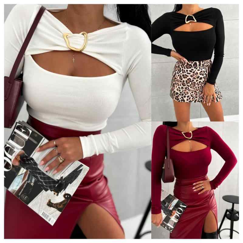 ・素材: ポリエステル・柄: 無地・スタイル: プルオーバー・袖丈: 長袖・シルエット: タイト・着丈: ミドル(50cm超～65cm以下)・ネックライン: ラウンドネック・袖のタイプ: レギュラー袖・デザイン: カットアウト・カラー: ホ...