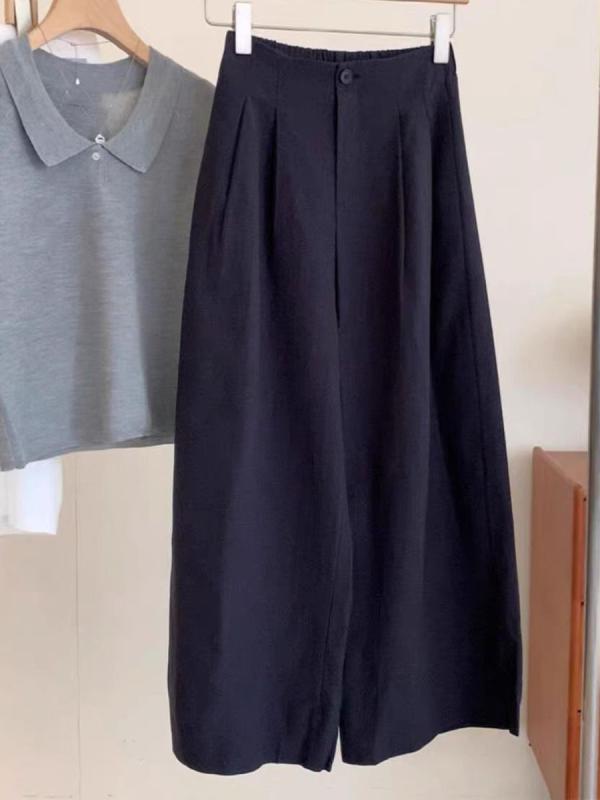 ・素材: 麻、ポリエステル・スタイル: ストレートパンツ・パンツタイプ: ワイドレッグ・パンツ丈: 9分丈・ウエスト: ハイウエスト・厚さ: 中・カラー: 濃紺・サイズ: S、M、L、XL・スタイル: 日韓カジュアル、カジュアル・伸縮性: ...