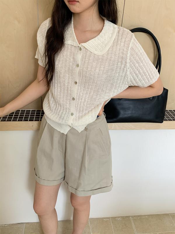 ・素材: ビスコース、ポリエステル・柄: 無地・厚さ: 普通・組み合わせ: 単品・スタイル: プルオーバー・フィット: レギュラー・袖のタイプ: レギュラー袖・襟の形: セーラーカラー・袖丈: 五分袖・デザイン: 無地・着丈: 短め（40c...