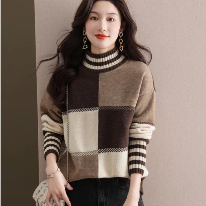 ・素材: 錦綸、アクリル、綿・袖丈: 長袖・ネックライン: 半高ネック・スタイル: プルオーバー・カテゴリ: ニット、セーター・柄: その他・シルエット: ルーズ・カラー: コーヒー、ブラック・サイズ: S、M、L、XL、XXL・その他: 普通袖