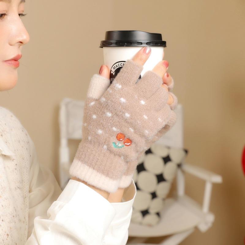 ・機能: 保温・スタイル: シンプル、通勤・色: オフホワイト、グレー、ピンク、パープル、カーキ・サイズ: フリー・主な素材: ポリエステル繊維・加工: 刺繍・カテゴリ: 防寒手袋・柄: 植物、花柄・手袋タイプ: ハーフフィンガー