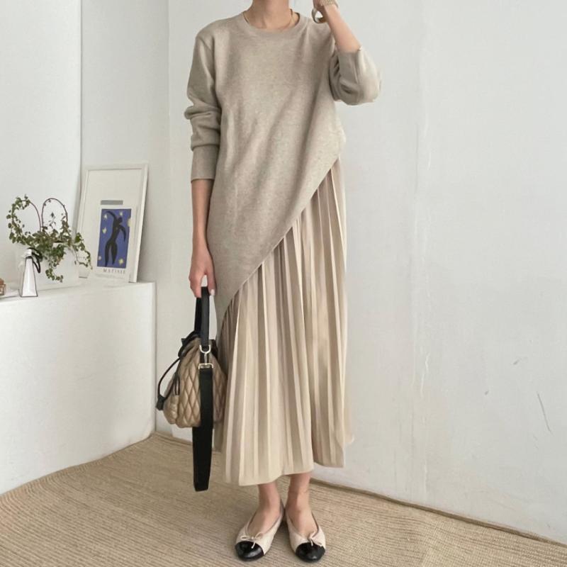 ・素材: ポリエステル・柄: 無地・スタイル: プルオーバー・セット内容: 2点セット・スカート丈: ロング・スカートタイプ: プリーツ・ネックライン: ラウンドネック・袖丈: 長袖・ウエスト: ミドルウエスト・カラー: グレー、ブラック、...