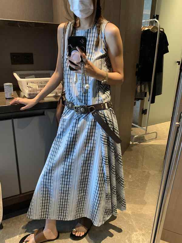 ・素材: ポリエステル繊維、綿・柄: ストライプ/格子柄・デザイン: 拼贴/拼接・スタイル: プルオーバー・組み合わせ: ワンピース・スカート丈: ロング・スカート型: キャミソールワンピース・ネックライン: スクエアネック・袖丈: ノース...