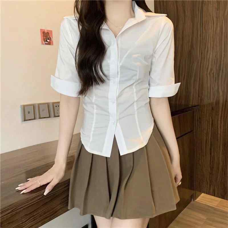 ・素材: ポリエステル・スタイル: カーディガン・袖丈: 七分袖・版型: 修身型・襟型: 襟・袖のタイプ: シャツ袖・カラー: ホワイト・サイズ: S、M、L、XL、2XL、3XL、4XL、5XL・テイスト: 通勤・前立て: シングルブレス...