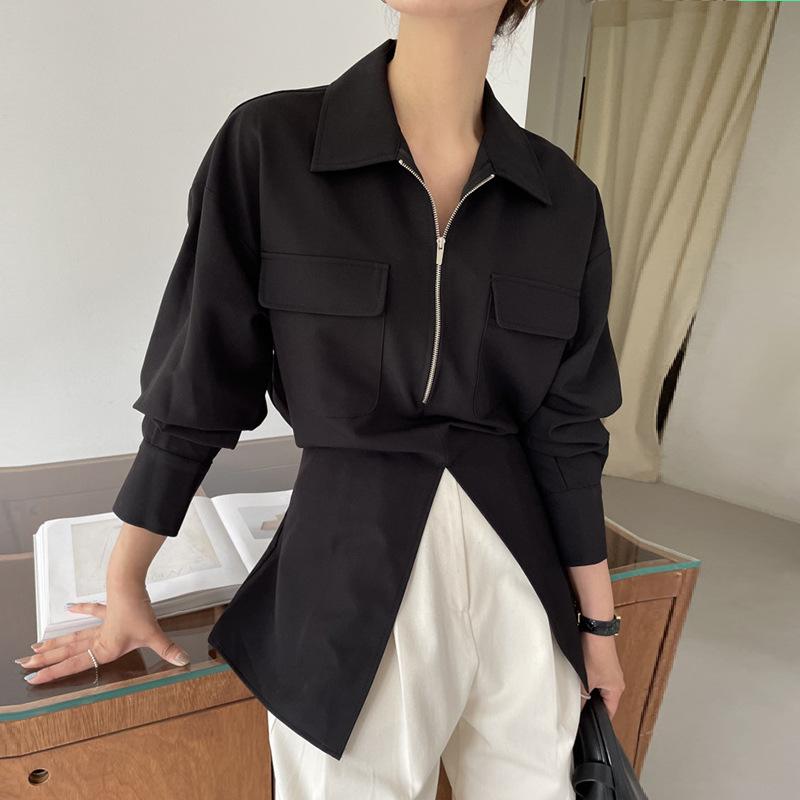 ・素材: ポリエステル・柄: 無地・スタイル: カーディガン・袖丈: 長袖・フィット: ウエストシェイプ・着丈: ミドル丈(65cm超80cm以下)・襟型: ポロ襟・袖のタイプ: シャツ袖・カラー: ブラック、ホワイト・サイズ: フリーサイ...