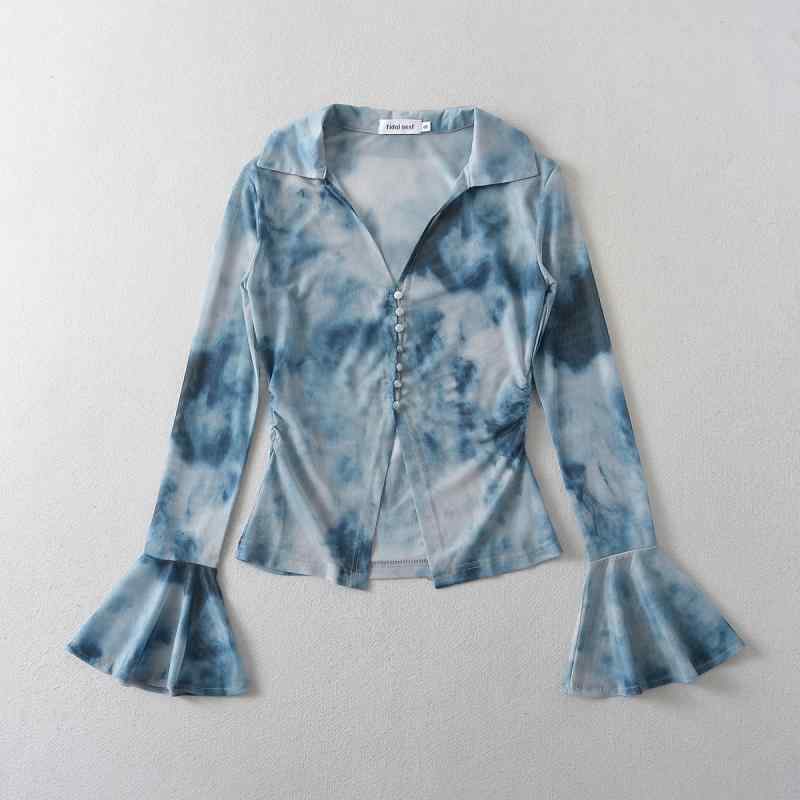 ・素材: スパンデックス・柄: 配色・スタイル: カーディガン、ストリート・袖丈: 長袖・フィット: スリム・着丈: 短め (40cm超50cm以下)・ネックライン: ポロネック・袖のタイプ: フレアスリーブ・カラー: ブルー・サイズ: S...