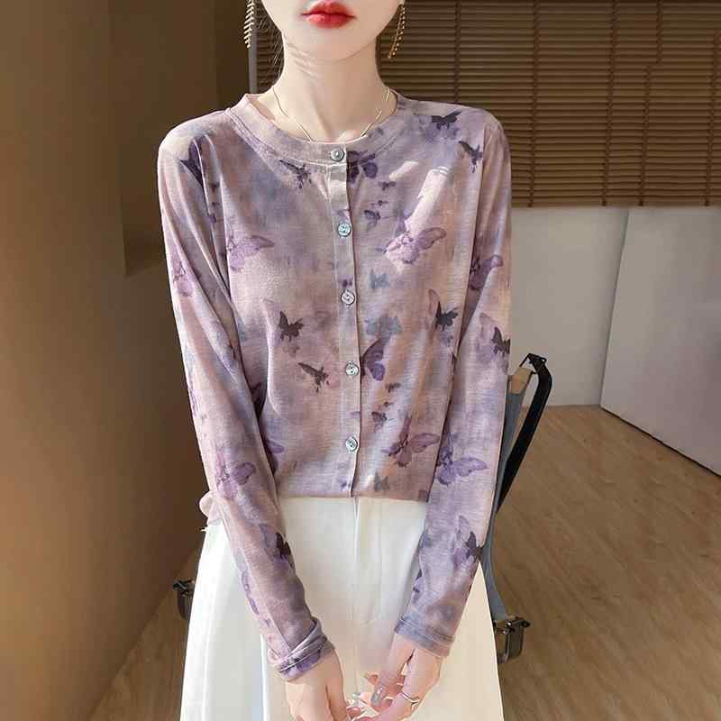 ・素材: その他・スタイル: カーディガン・袖丈: 長袖・フィット: レギュラー・ネックライン: ラウンドネック・袖のタイプ: レギュラー袖・カラー: 花漾浅棕, 水波纹, 水云藍, 涂鸦觉醒, 银丝蝴蝶, 银线灰, 晕染, 紫蝶翩跹・サイ...