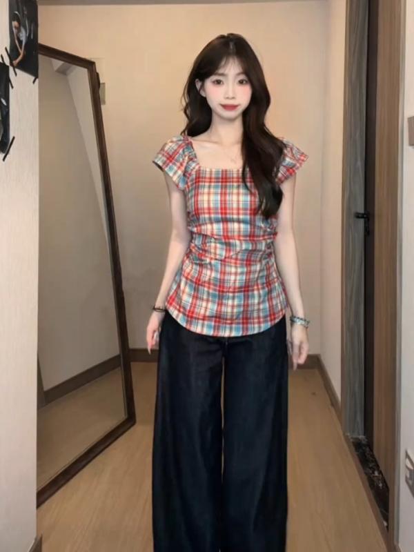 ・主な素材: 梭织棉90-95%・柄: 格纹・袖丈: 短袖・版型: 修身型・衣長: 普通款・ネックライン: 方領・袖型: 常规袖・カラー展開: 画像色・サイズ展開: S,M,L,XL・スタイル: 日韓カジュアル