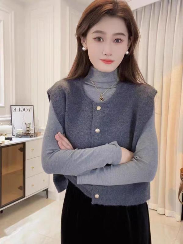 ・カテゴリ: ニット、カーディガン・スタイル: 通勤・柄: 画像・厚さ: 厚手・組み合わせ: シングル・タイプ: ルーズ・袖: ノースリーブ・ネックライン: ラウンドネック・袖丈: ノースリーブ・要素: ボタン・着丈: ミドル丈(50cm超...