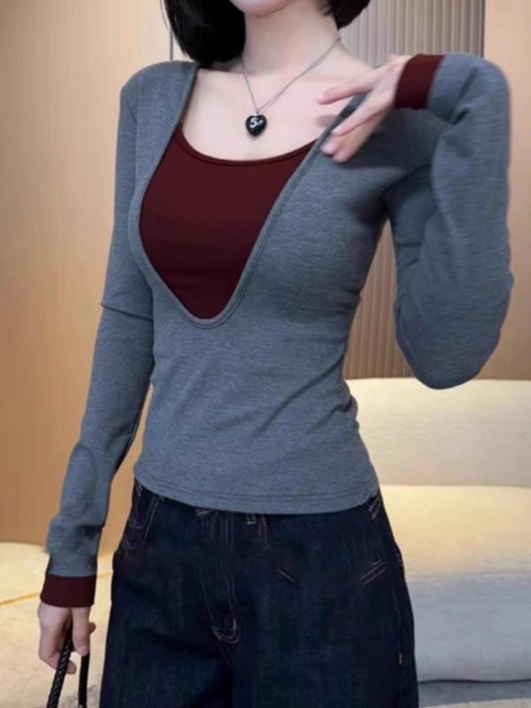 ・素材: 綿、スパンデックス・柄: その他・スタイル: その他・袖丈: 長袖・着丈: 普通(50cm～65cm)・ネックライン: Uネック・袖のタイプ: レギュラー袖・流行の要素: その他・カラー: グレー、レッド、ブラック、アプリコット・...