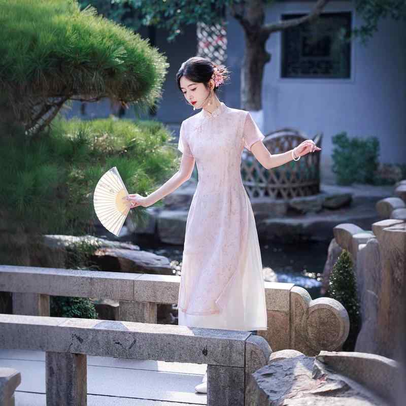 ・カテゴリ: 旗袍・素材: ポリエステル・旗袍の長さ: ミドル丈・襟の形: スタンドカラー・前立て: 斜め・袖丈: 五分袖・スリット: ローカット・柄: 3D/立体・色: ピンク・サイズ: S, M, L, XL, XXL, XXXL・旗袍...