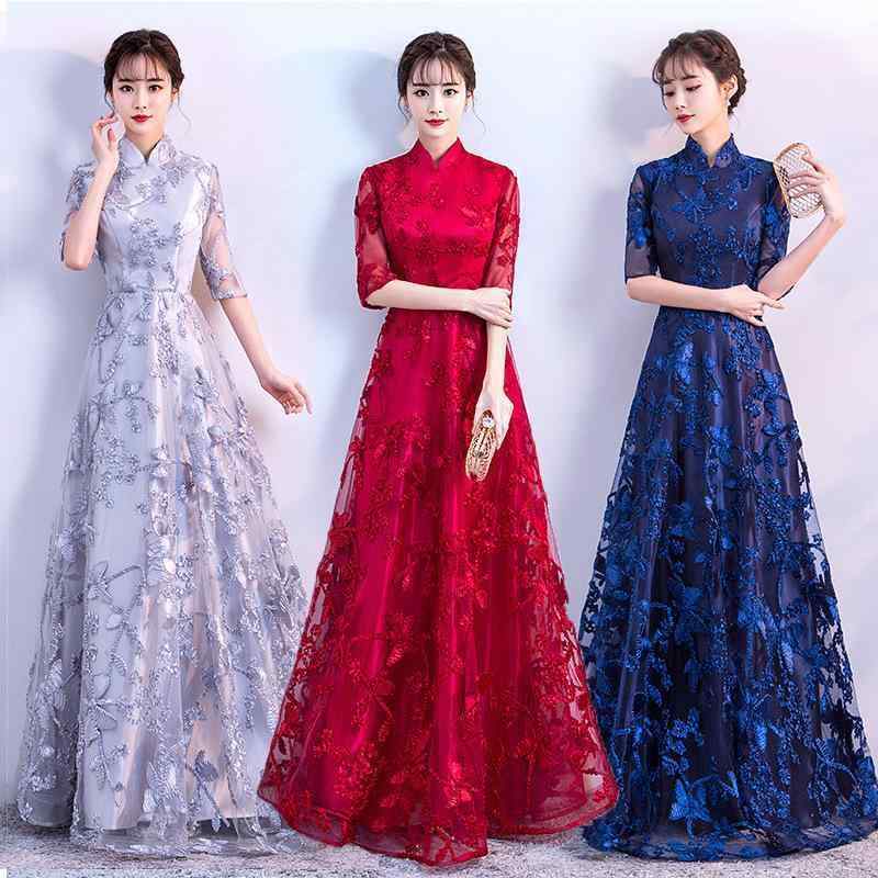 ・素材: ポリエステル繊維、綿・袖丈: 五分袖・カラー: 酒紅色、煙灰色、藏青色・サイズ: S、M、L、XL、XXL、XXXL、XXXXL・スカート丈: ロング・ウェスト: ハイウェスト・対象: 成人・性別: 女性・袖のタイプ: 通常袖・ド...