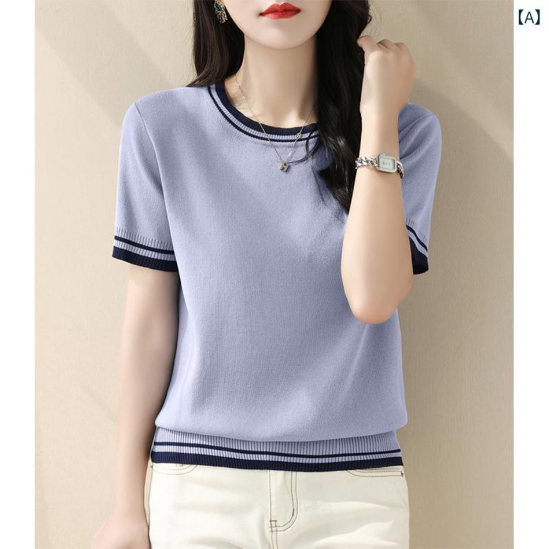 ・カテゴリ: ニット・素材: 錦綸・厚さ: 薄手・スタイル: プルオーバー・シルエット: ゆったり・袖丈: 五分袖・ネックライン: ラウンドネック・着丈: ミドル丈 (50cm以上65cm以下)・カラー: スモークパープル、ジャングルグリー...