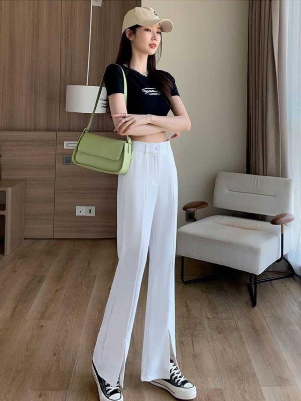 ・カテゴリ: カジュアルパンツ・素材: ポリエステル・パンツ丈: フルレングス・スタイル: 通勤・股上: ハイウエスト・カラー: ホワイト、ブラック・サイズ: S、M、L、XL、XXL・生地: スーツ地（約280g）・対象: 女性