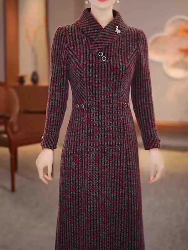 ・品名: ワンピース・素材: ポリエステル、その他・柄: 3D・スタイル: 通勤・袖丈: 長袖・ネックライン: スカーフネック・スカート丈: ミモレ丈・スカートタイプ: Aライン・サイズ: M, L, XL, 2XL, 3XL, 4XL・カ...