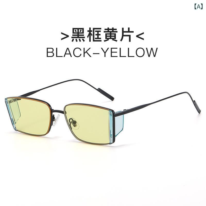 ・レンズ素材: PC・フレーム素材: 金属・レンズカラー: イエロー, パープル, グレー, ブラック・フレームカラー: シルバー, ブラック・眼鏡構造: フルリム・眼鏡スタイル: スクエア・UVカット: UV400・適用シーン: 日焼け防...