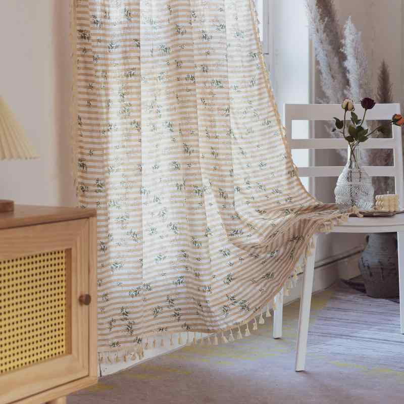 ・素材: 綿100%・加工: レース、プリント、ジャカード・機能: 半遮光（40%-70%）・種類: ポケットカーテン・カラー: 丁美黄ストライプ-タッセルカーテン（ロッドポケット式）、丁美黄ストライプ-タッセルカーテン（フック式）、丁美黄...