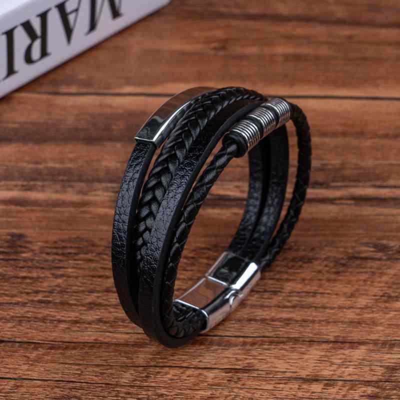 ・素材: 合金・加工方法: 手工・スタイル: メンズ・デザイン: 幾何学・カラー: ブラック（黒色バックル）、ブラック（スチール色バックル）、ブラウン（スチール色バックル）・カテゴリー: ブレスレット・テイスト: 欧米・対象: メンズ・形状...