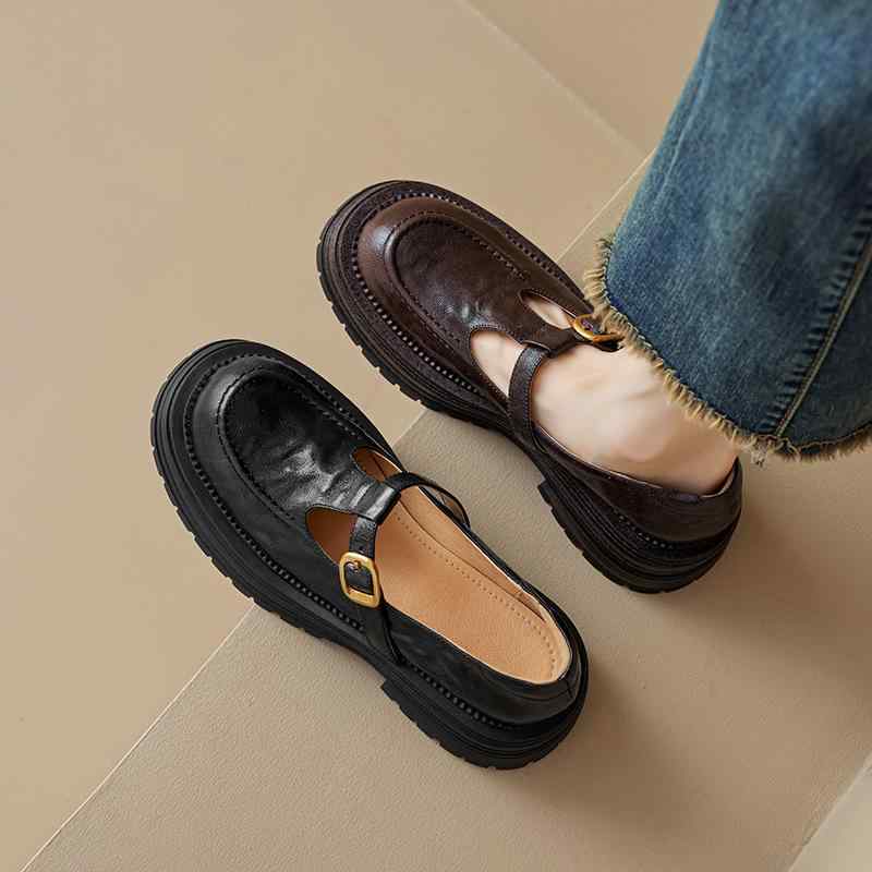 ・靴のタイプ: メリージェーン・スタイル: シンプル・つま先の形状: ラウンドトゥ・対象: 女性・ヒールの高さ: ミドルヒール(3-5cm)・柄: 無地・シーズン: 夏、冬、春、秋・カラー: ブラック、ブラウン・サイズ: 34、35、36、...