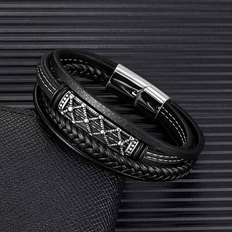 ・素材: レザー・加工方法: ハンドメイド・対象: メンズ・デザイン: 幾何学・用途: ギフト・スタイル: パンク・カラー: 19cm, 21cm, 23cm・流行要素: リング・手首周りサイズ: 19cm, 21cm, 23cm・重量(2...